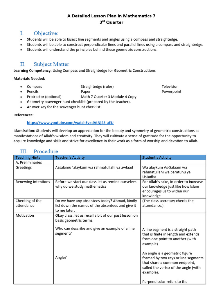 A Detailed Lesson Plan in Mathematics 7 q3 | Download Free PDF | Circle ...