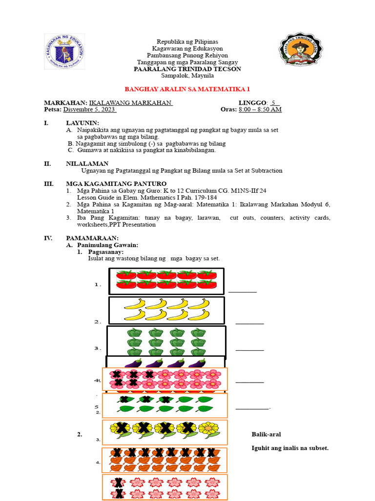 Cot 2 Banghay Aralin Sa MATH 1 | PDF