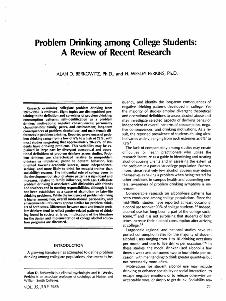 Problem Drinking Among College Students | PDF