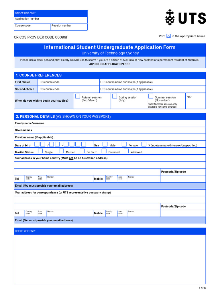 UTS International Student Application Form | PDF | Cost Of Living | Travel Visa