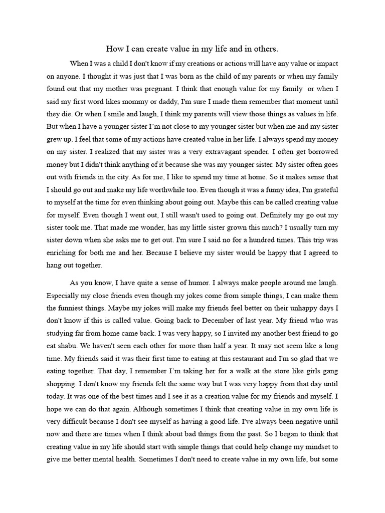 How I Can Create Value in My Life and in Others | PDF