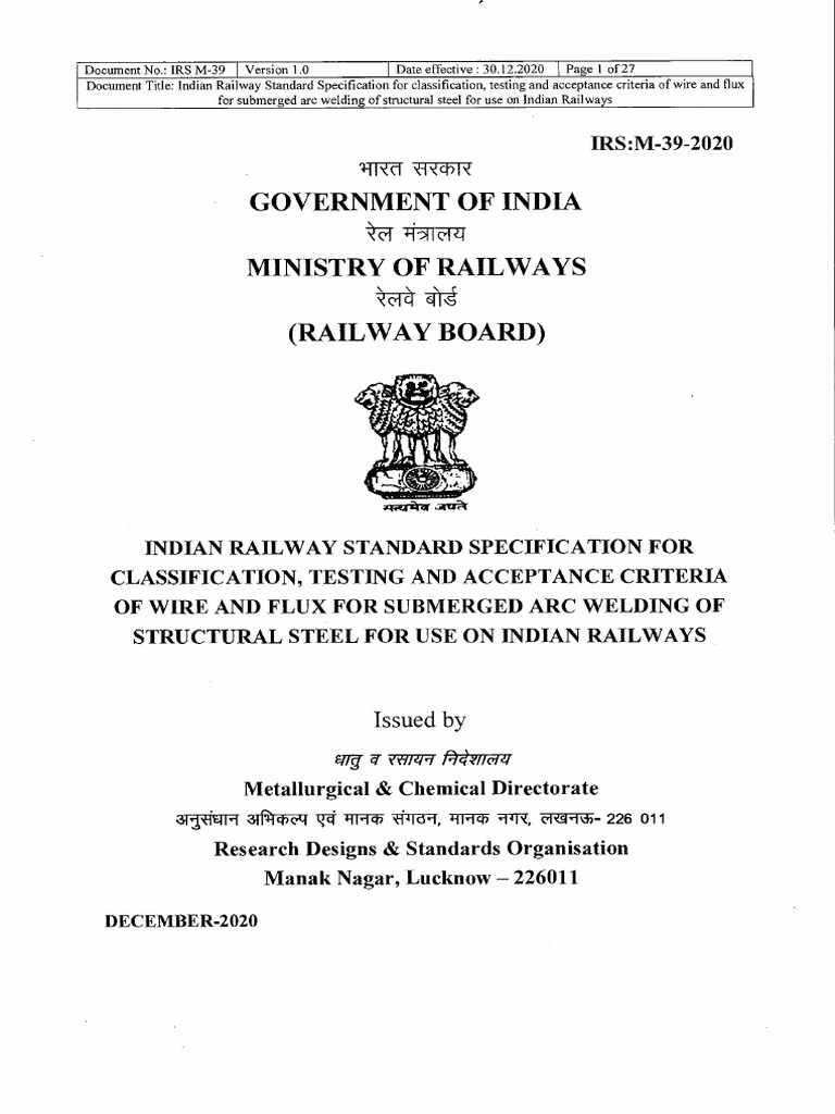Wire and Flux For Submerged Arc Welding IRS M-39-2020 | PDF