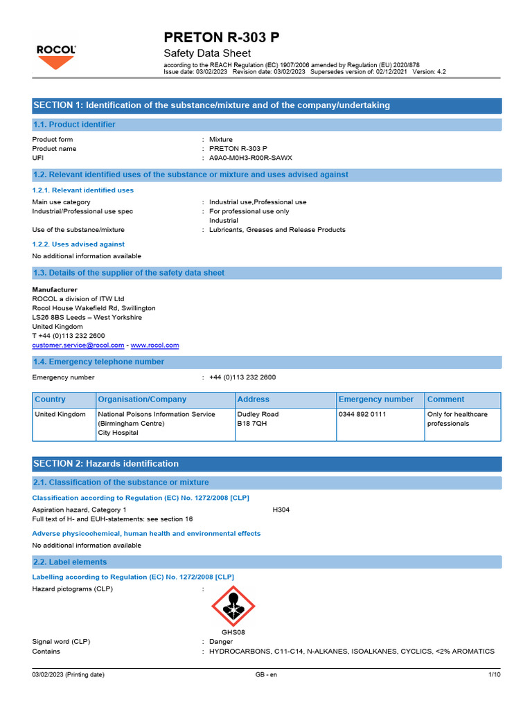 Preton R-303 P - GB | PDF | Toxicity | Chemistry
