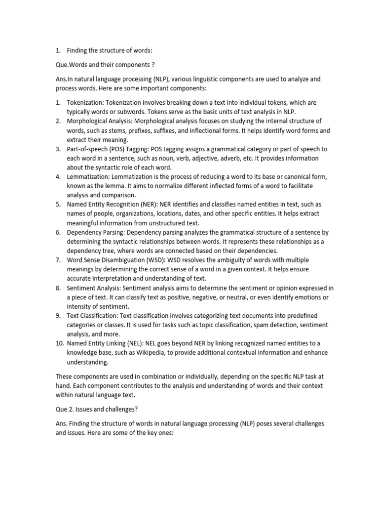 Nlp Unit 1 Answers Pdf Part Of Speech Parsing