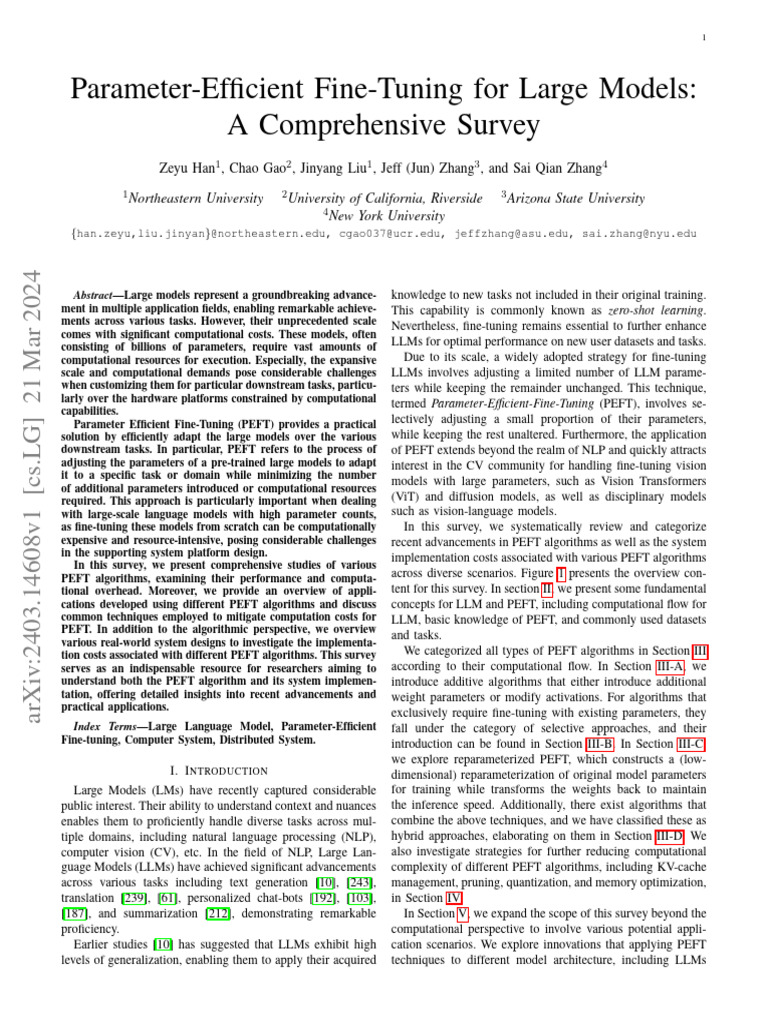 Parameter-Efficient Fine-Tuning For Large Models: A Comprehensive Survey | Download Free PDF ...