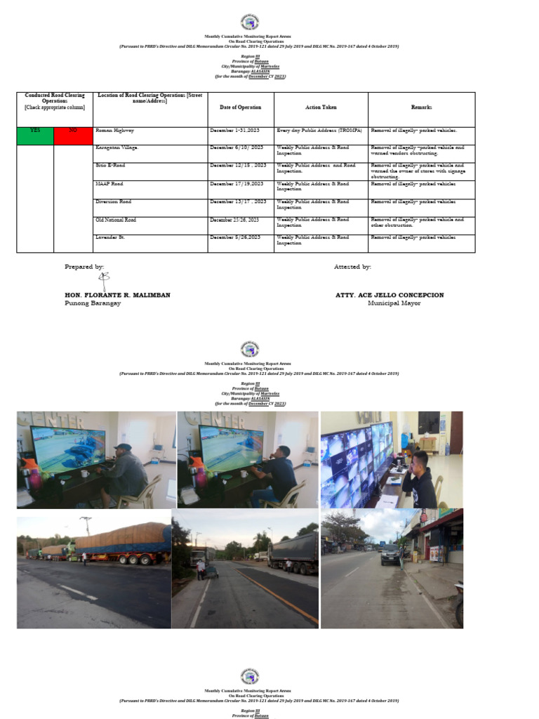 Road Clearing Month OF December 2023 | PDF