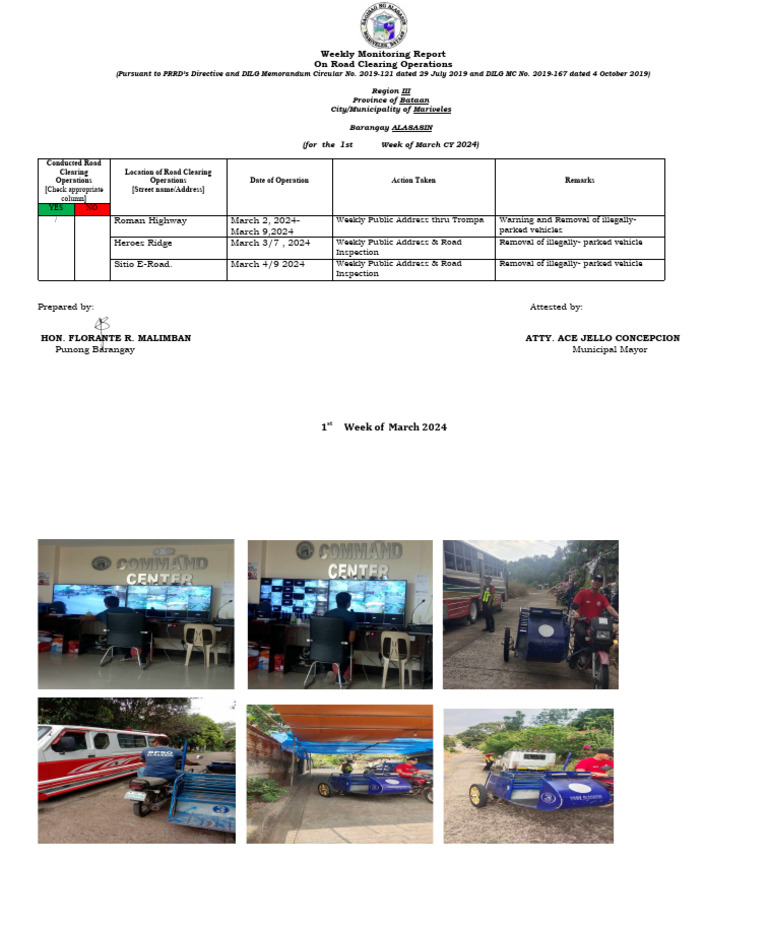 Bataan Road Clearing Report Mar 2024 | PDF