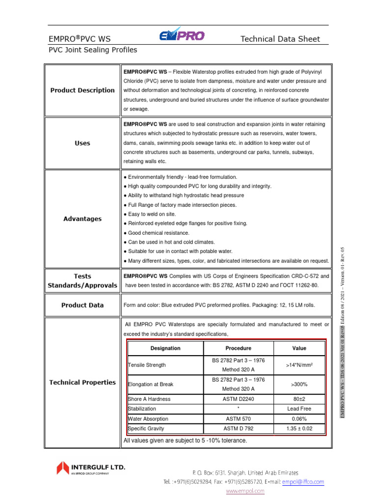 Empro® PVC WS | PDF | Polyvinyl Chloride | Concrete