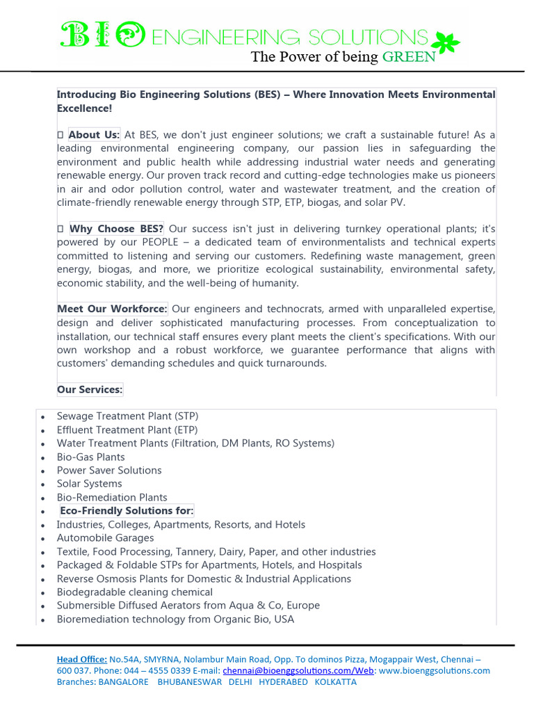 BES Profile Dec 2023 | Download Free PDF | Sewage Treatment | Biogas