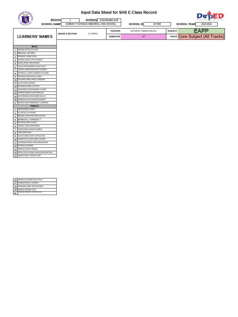 Eapp Grading Sheet 12 Topaz | PDF