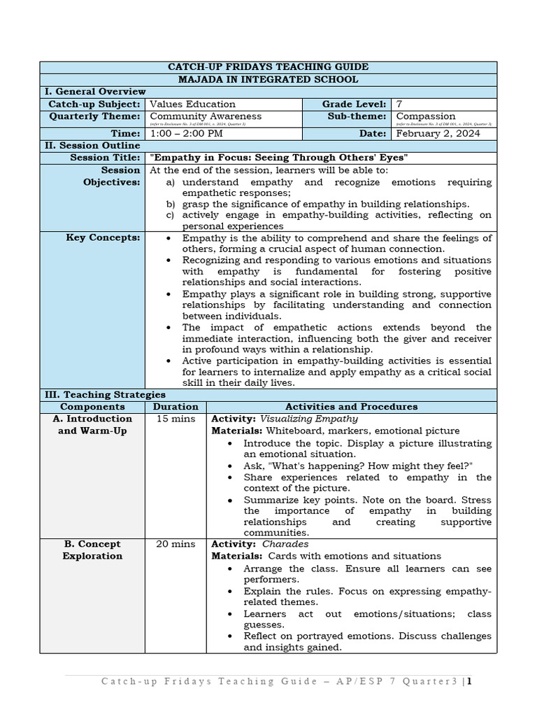 Template AP ESP MAPEH Teaching Guide | PDF | Empathy | Emotions
