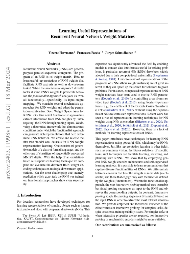 Learning Useful Representations of Recurrent Neural Network Weight Matrices | PDF