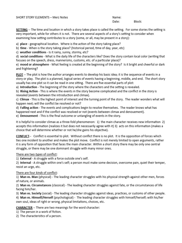 Short Story Elements | PDF | Narration | Psychology