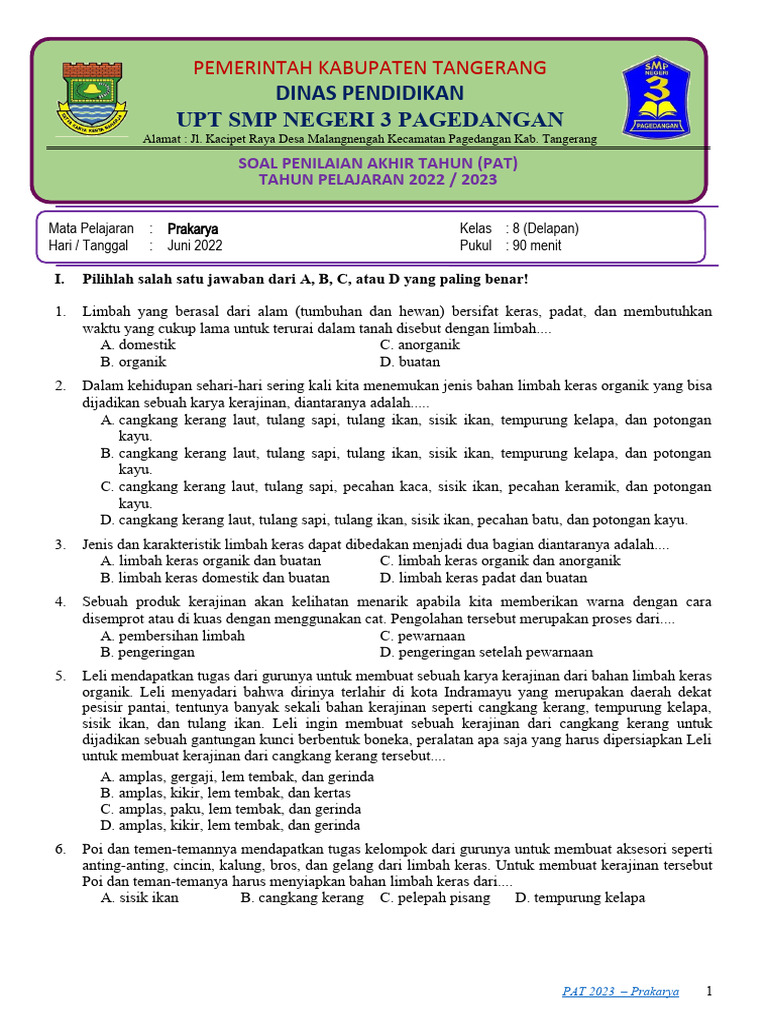 Soal PAT Prakarya Kelas 8 | PDF