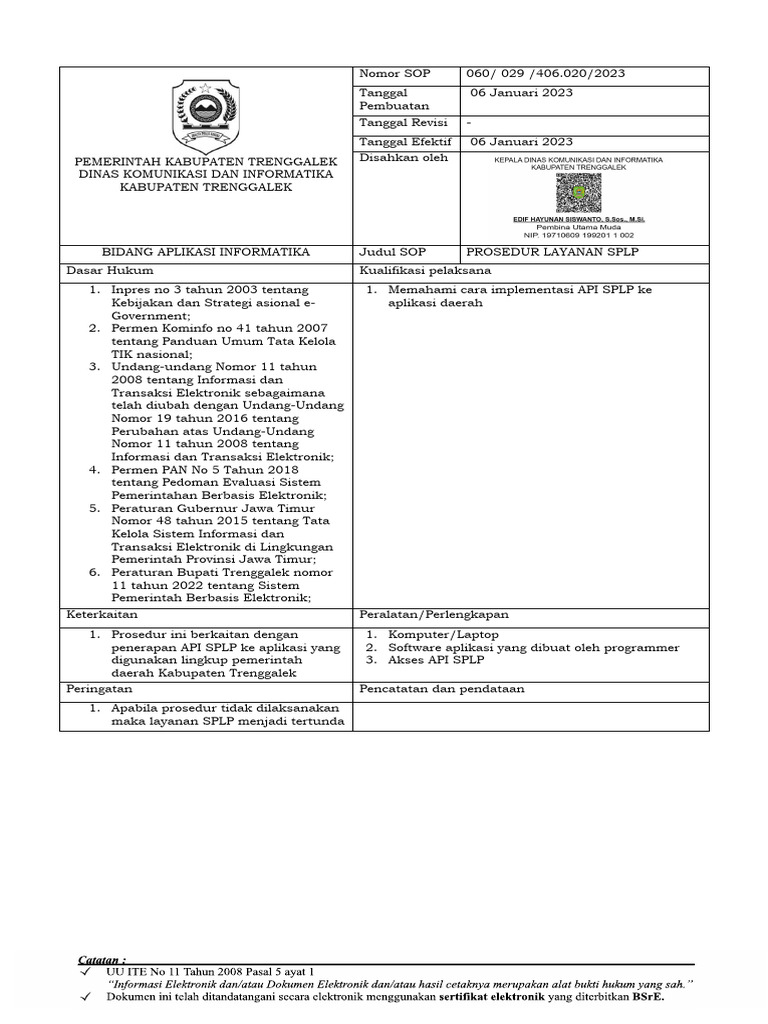 SOP LAYANAN SPLP - Signed | PDF