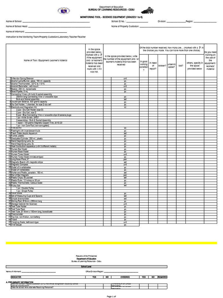 Science Equipment Inventory Tool | PDF | Flashlight | Incandescent ...