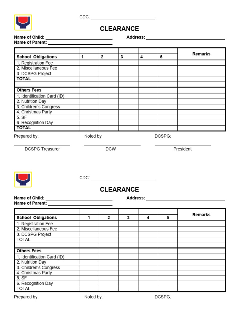 Child Clearance Form for Daycare | PDF