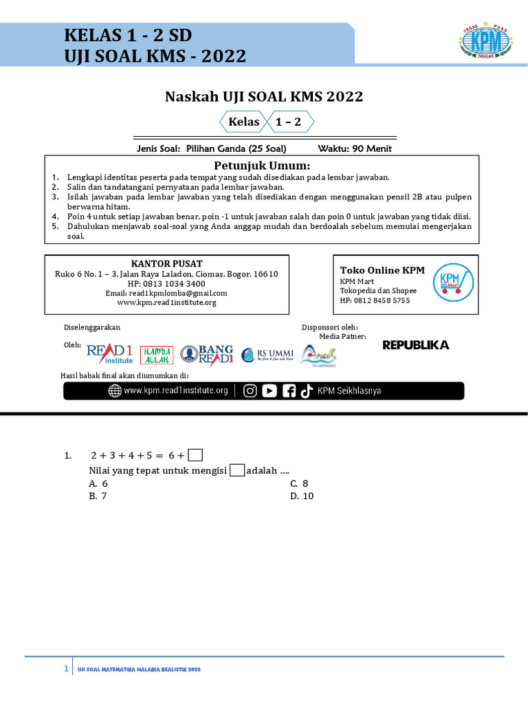 NS Uji Soal KMS Kelas 1-2 | PDF