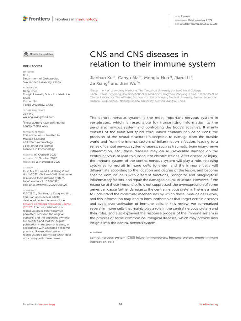 Immune System Connection To The CNS | Download Free PDF | Immune System ...