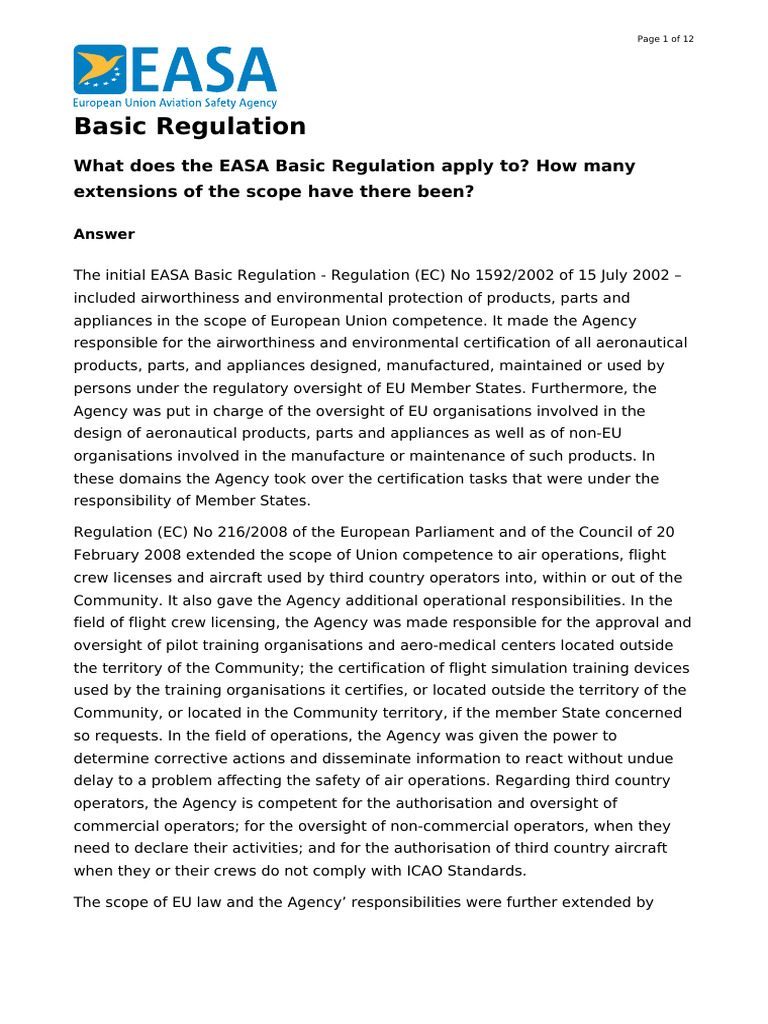 EASA - Basic Regulation | PDF | Government | Justice