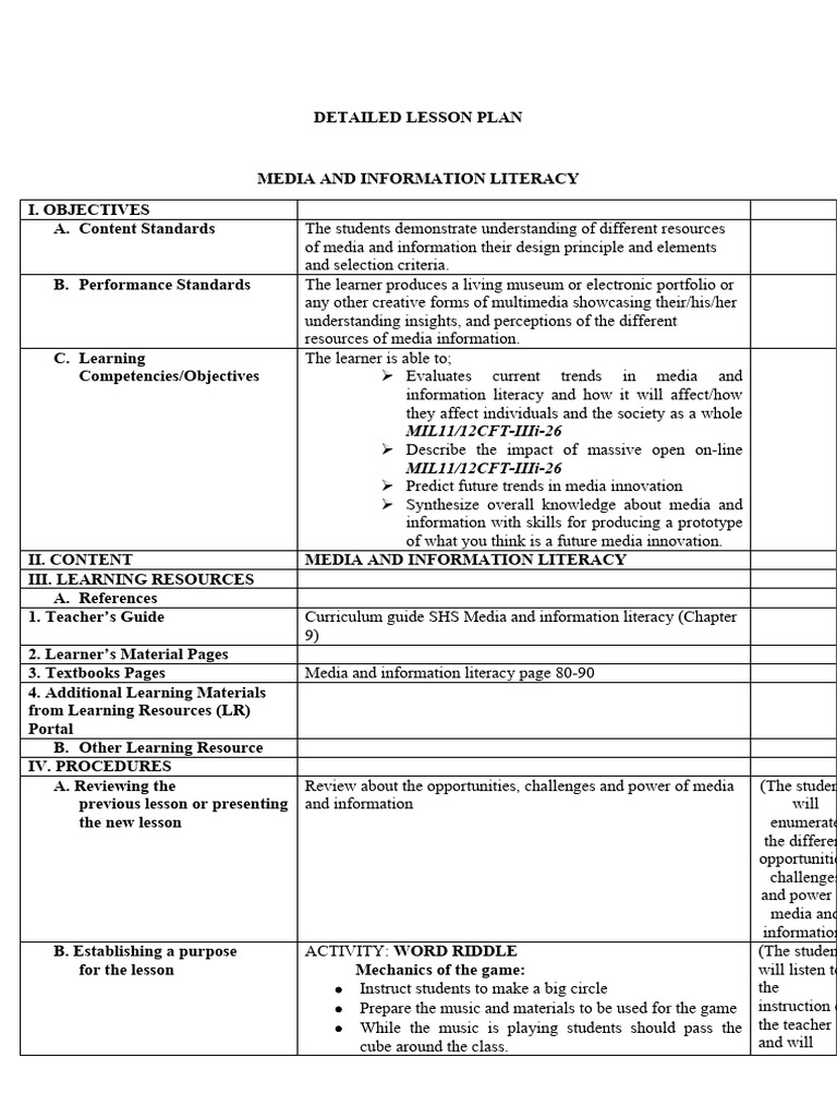 Final Demo Lesson Plan | PDF | Information Literacy | Lesson Plan