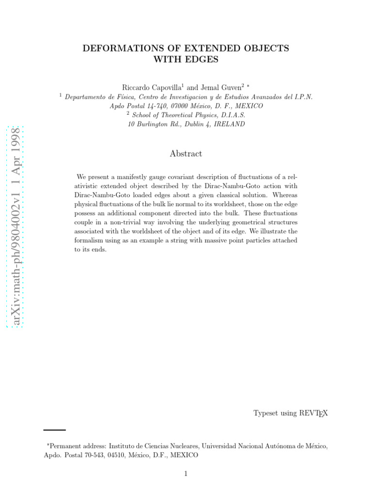 Deformations of Extended Objects With Edges: Riccardo Capovilla and Jemal Guven | Download Free ...