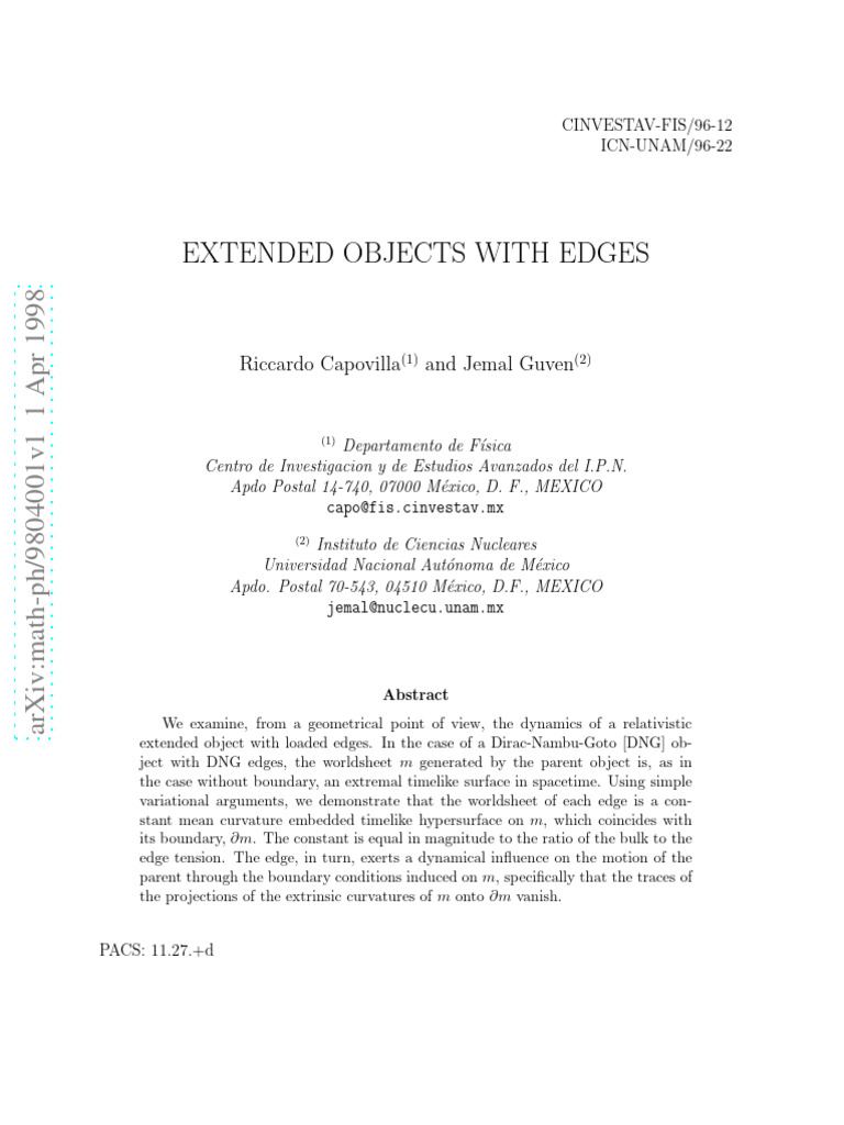 Extended Objects With Edges: Riccardo Capovilla and Jemal Guven | PDF | Spacetime | Curvature