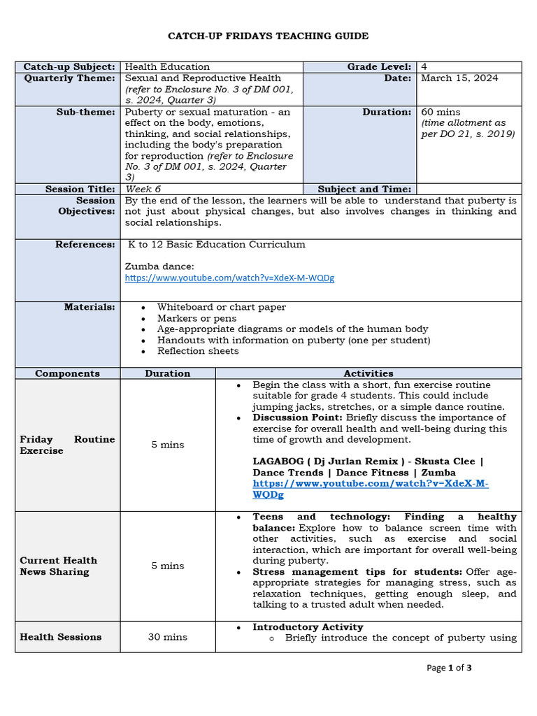 Grade 4 Health: Week 6 Puberty Guide | PDF | Self-Improvement | Science ...