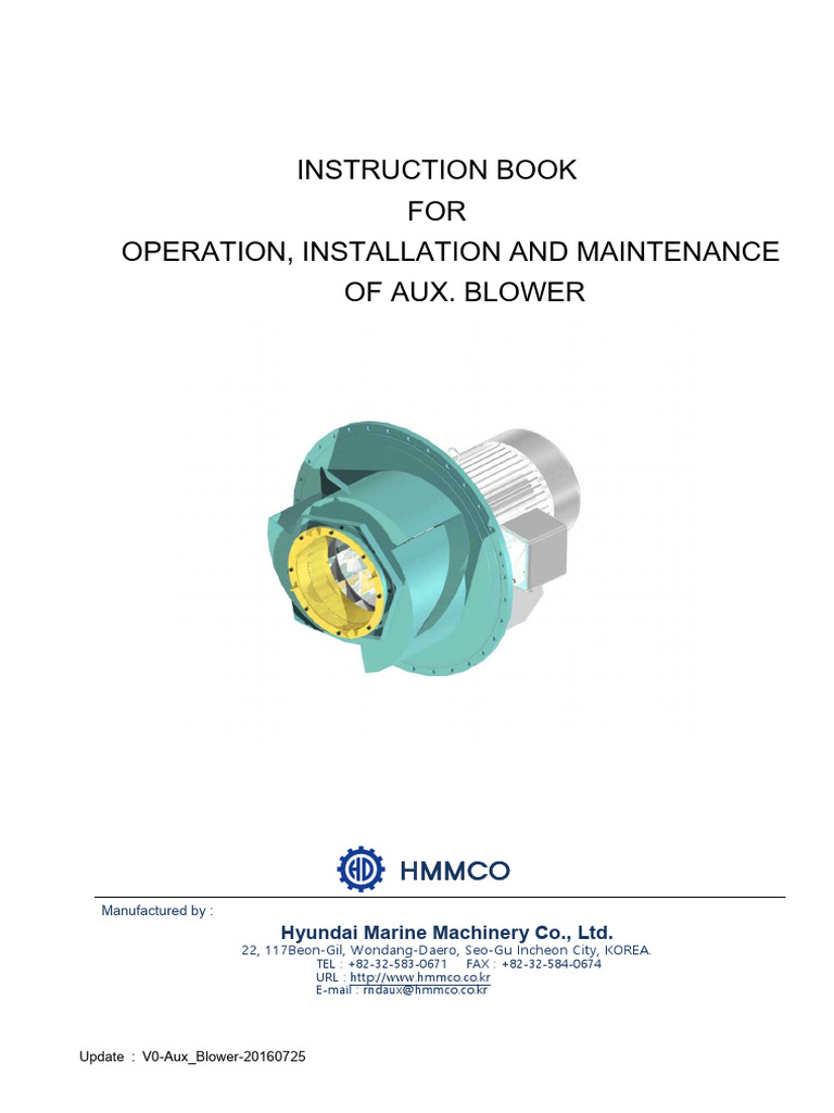 Auxiliary Blower Operation Manual | PDF | Electric Motor | Bearing ...