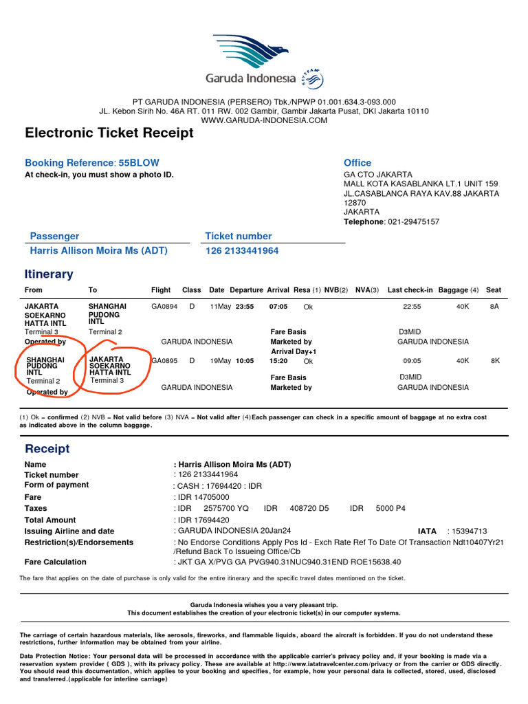 Garuda Indonesia Electronic Ticket Receipt | PDF