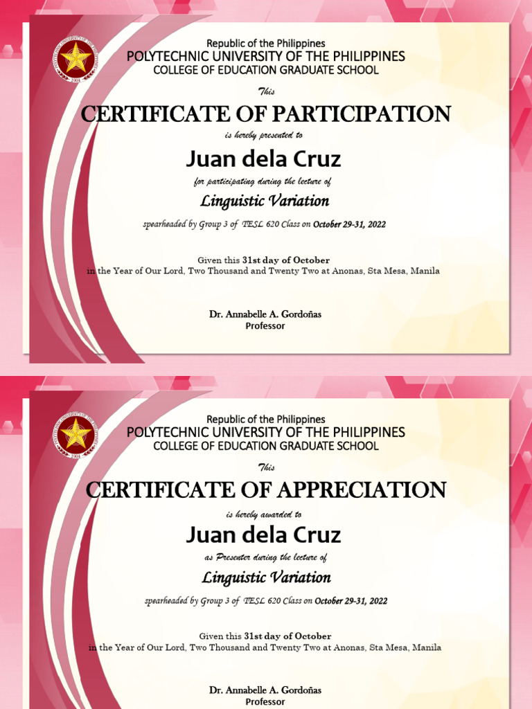 Sample CERT FOR THE LECTURE | PDF | Language Arts & Discipline