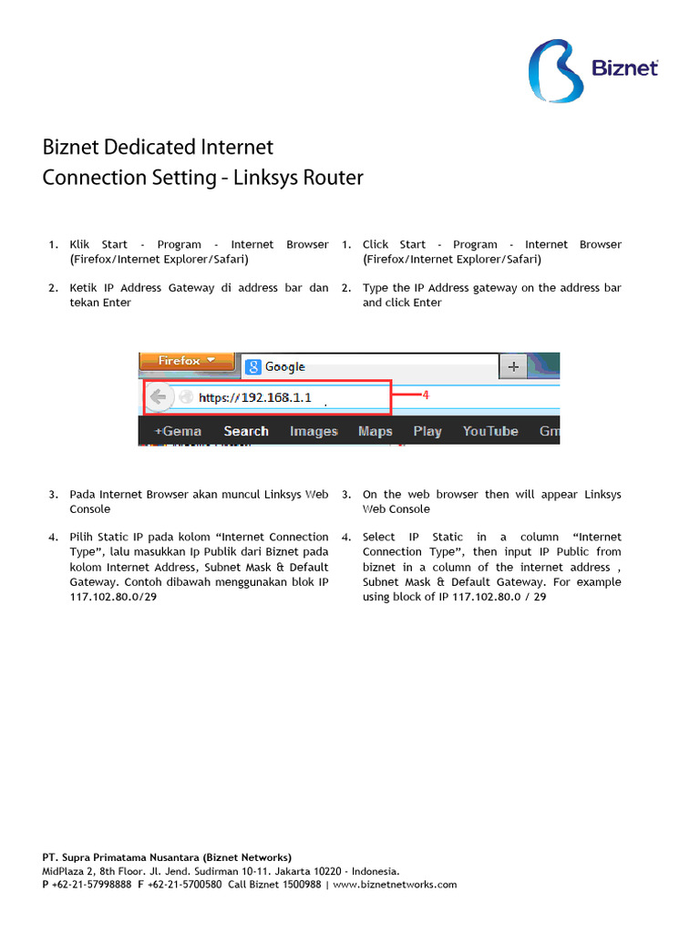 Biznet Router Setup Guide for Static IP | PDF | Ip Address | Internet