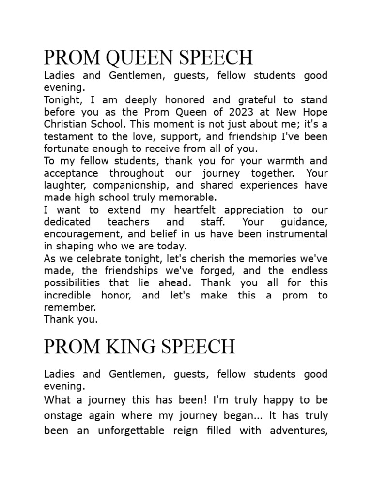 PROM QUEEN SPEECH | PDF