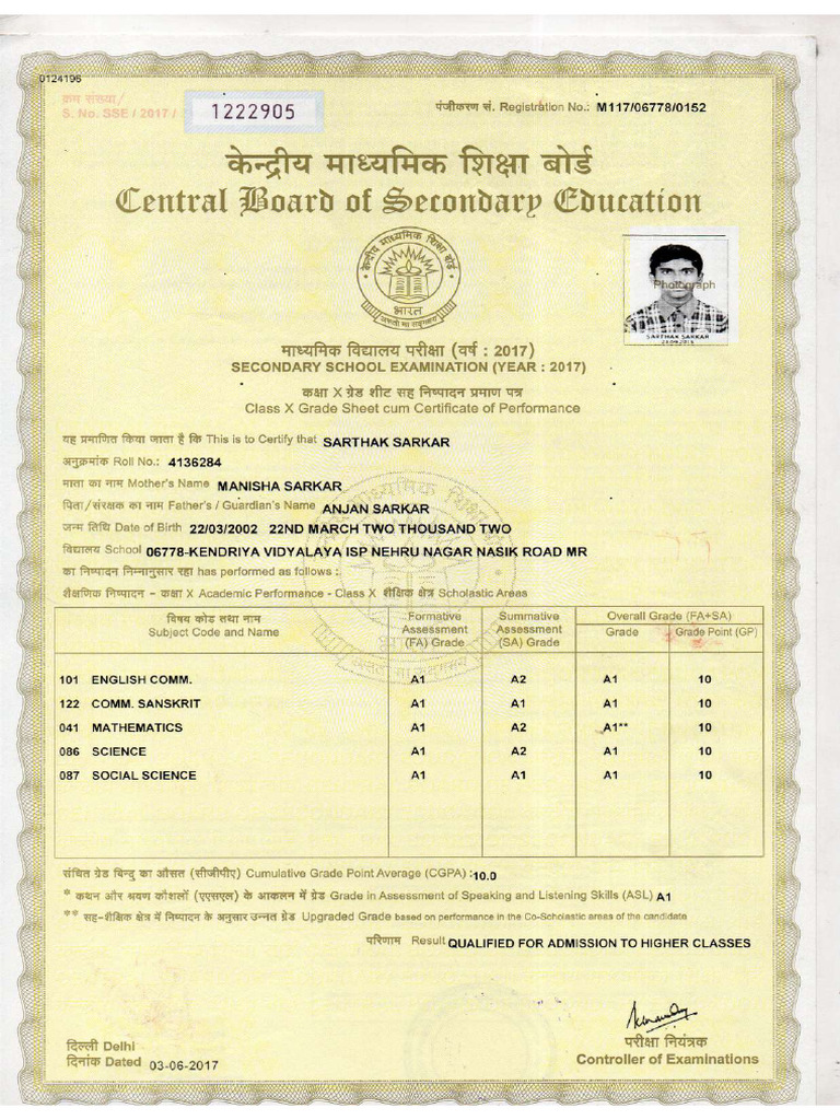 10th Marksheet | PDF