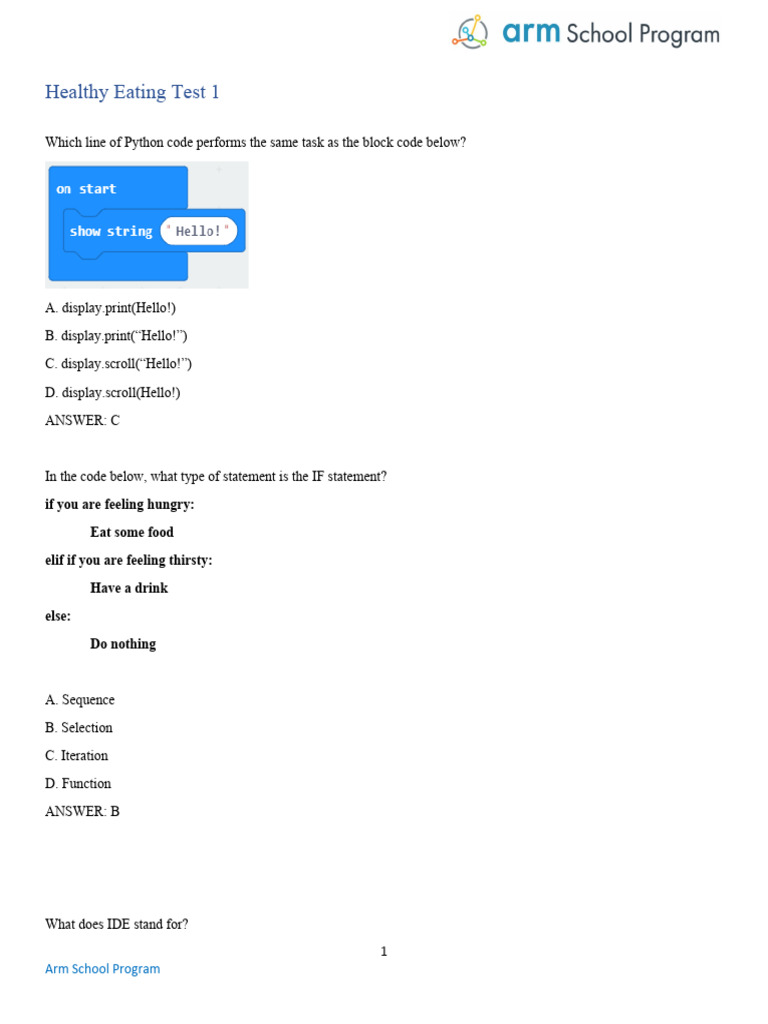 Healthy Eating Test 1 | PDF | Integrated Development Environment ...