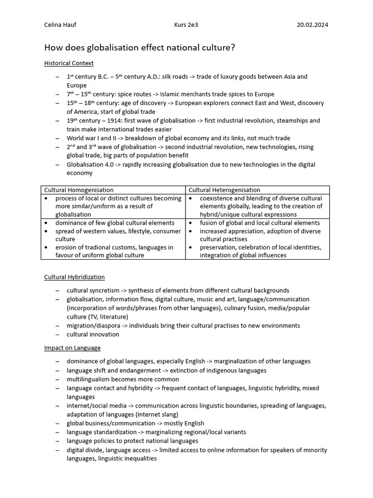 Handout Cultural Globalisation | PDF | Globalization | Media ...
