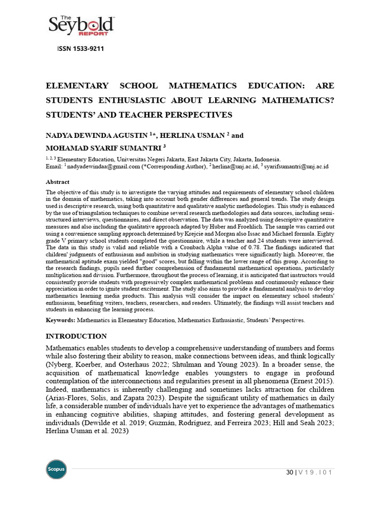Elementary School Mathematics Education: Are Students Enthusiastic ...