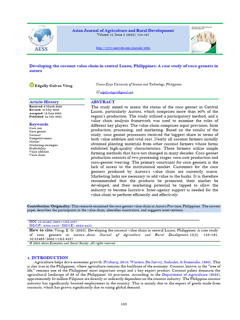 Developing The Coconut Value Chain in Aurora | PDF | Agriculture | Coconut