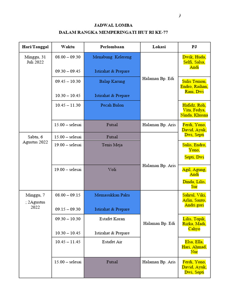 Jadwal Lomba | PDF