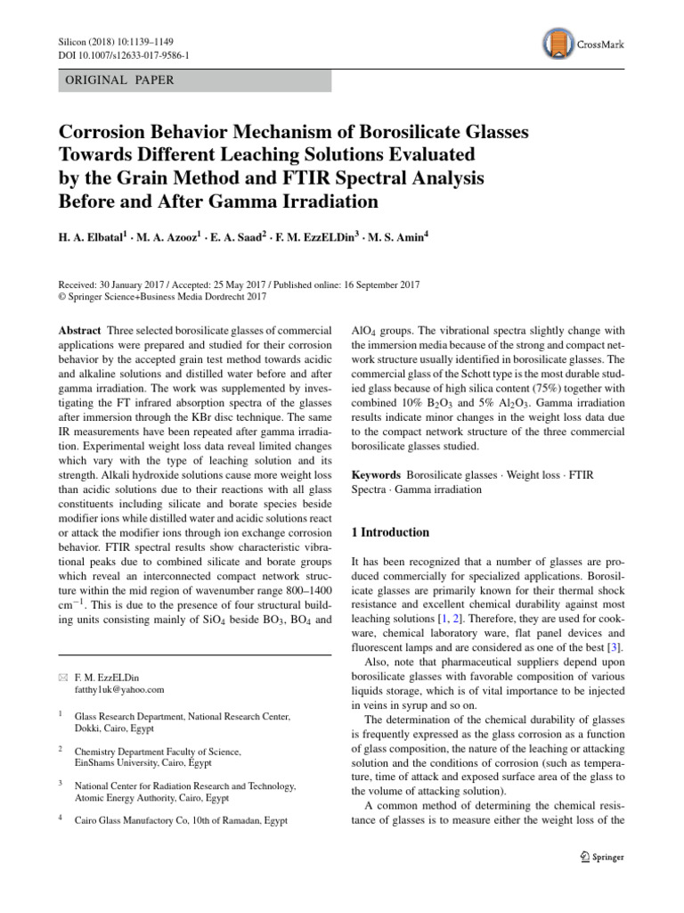 Corrosion behavior of Borosilicate glass | PDF