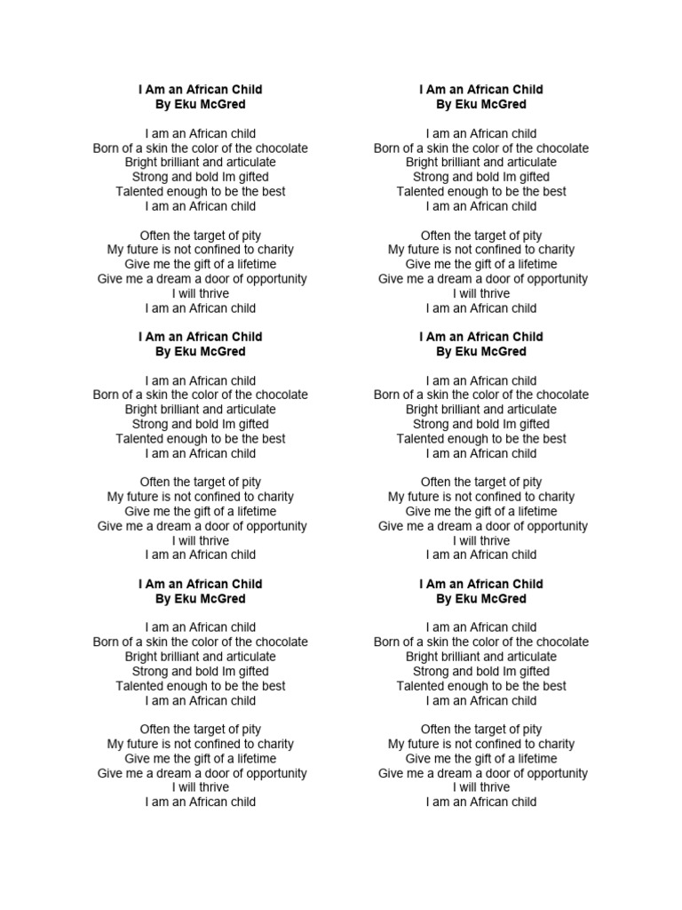 I Am An African Child Students' Copy. | PDF