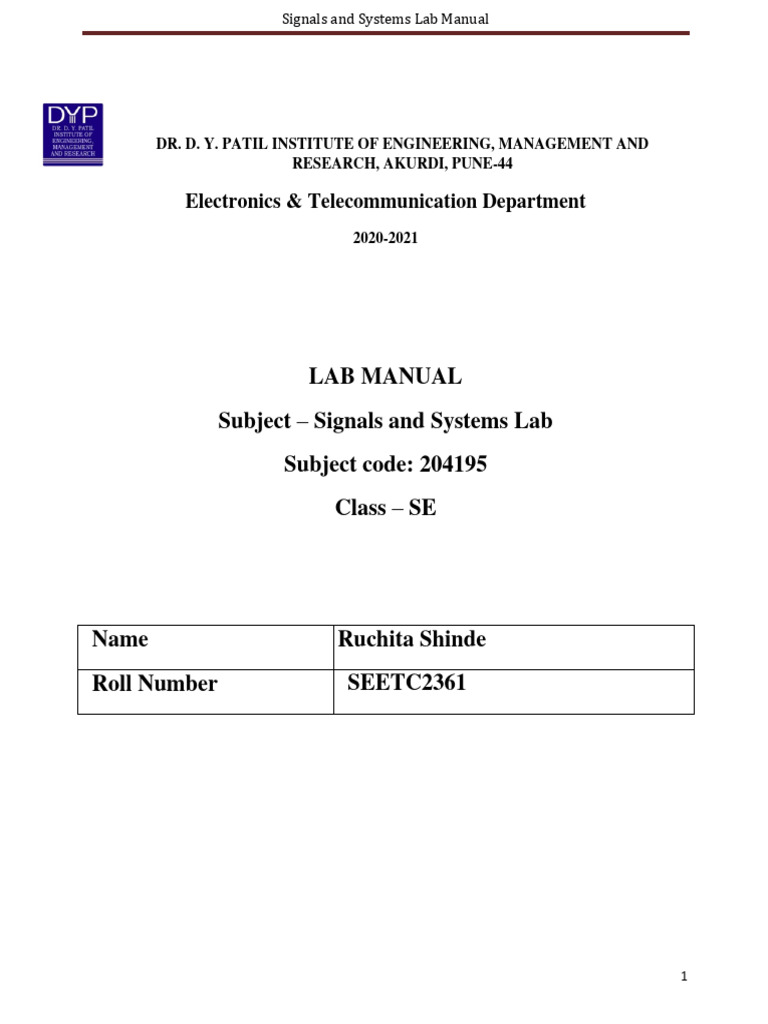 SS Lab Manual | PDF | Discrete Time And Continuous Time | Fourier Transform