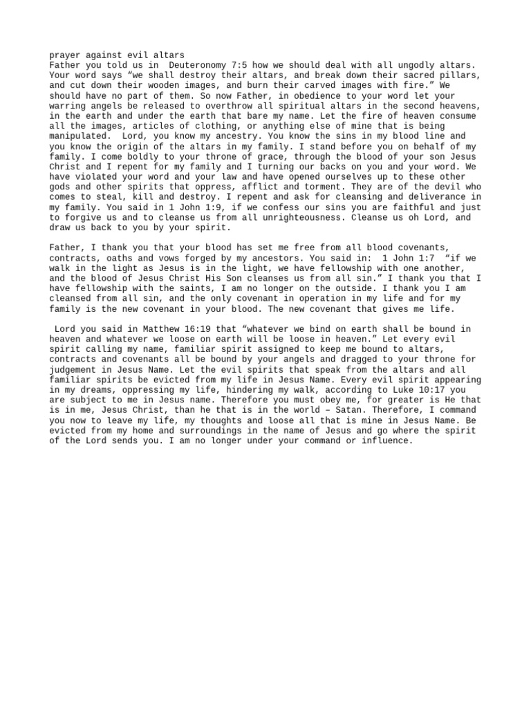 Prayer Against Evil Altars | PDF | Jesus | God The Father Prayer Against Evil Altars | PDF | Jesus | God The Father