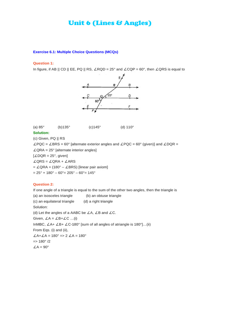 Geometry MCQs on Angles and Triangles | PDF | Triangle | Mathematics