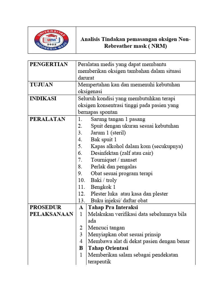 Ujian Indikasi Tindakan Oksigen NRM | PDF