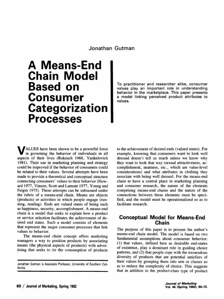 Means-End Chain Model in Marketing | PDF | Behavior | Marketing
