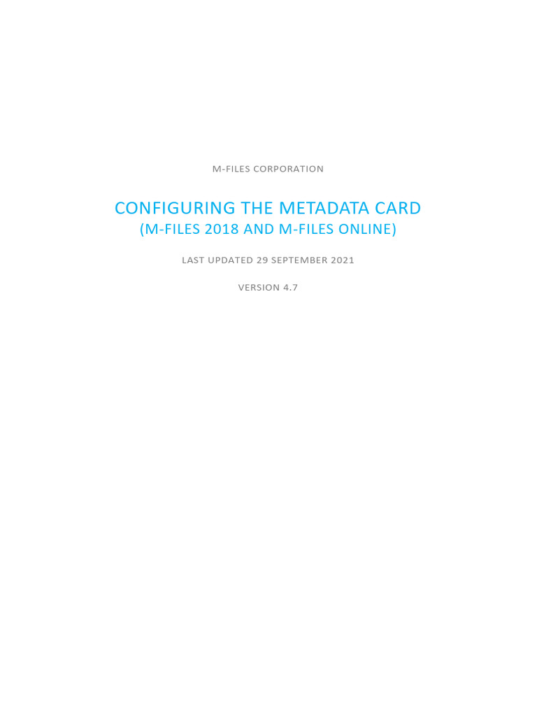 Configuring The Metadata Card (M-Files 2018 and M-Files Online) | PDF | Json | Metadata