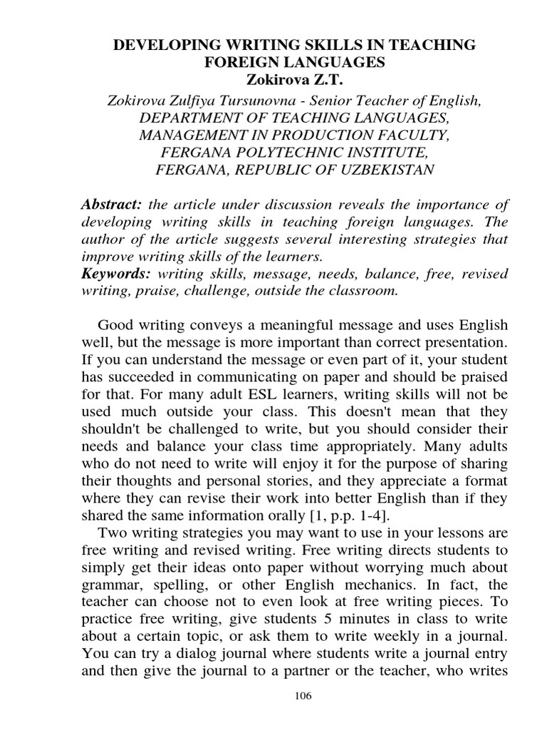 Developing Writing Skills in Teaching Foreign Languages | PDF | Human ...
