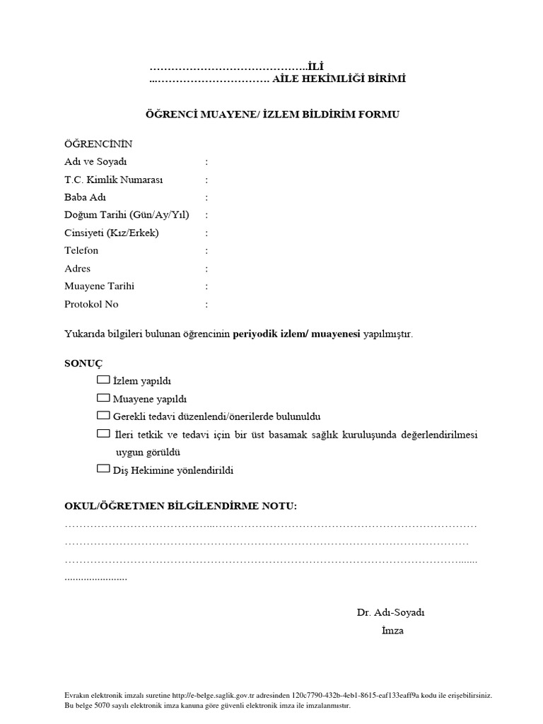 Ogrenci Muayene Izlem Bildirim Formu | PDF