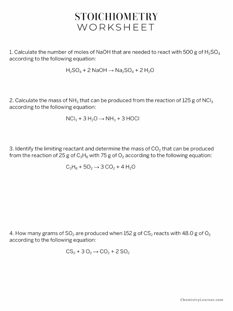 Honors Chemistry Stoichiometry Worksheet With Answers | PDF